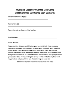 2020 Summer Day Camp Sign Up Sheet | Muskoka Steamships and Discovery ...