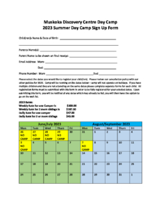 2023 SUMMER CAMP SIGN UP FORM | Muskoka Steamships and Discovery Centre