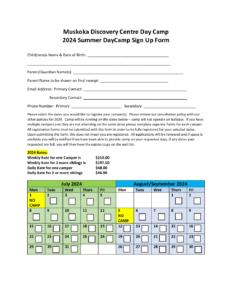2024 SUMMER CAMP SIGN UP SHEET Fillable | Muskoka Steamships and ...